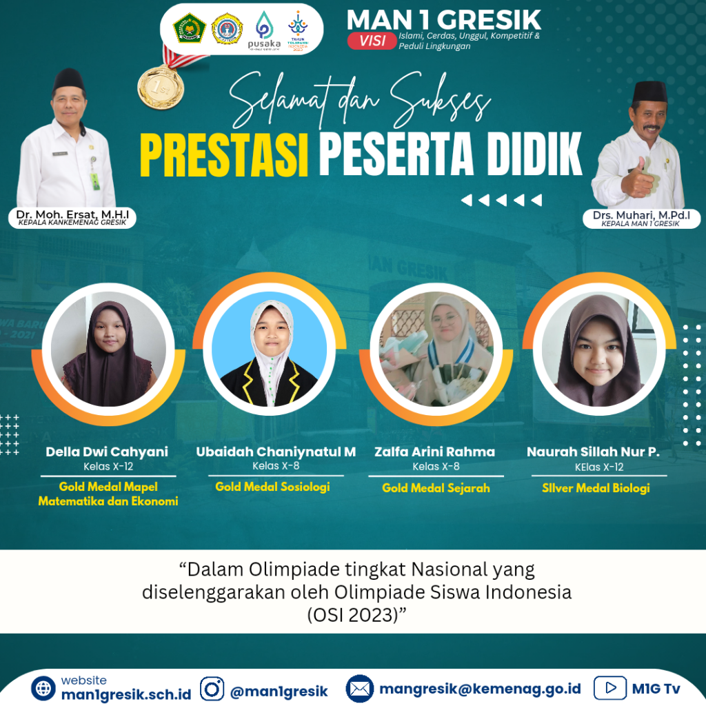 MAN 1 GRESIK TAMBAH 5 MEDALI DALAM OLIMPIADE SISWA INDONESIA (OSI) 2023 ...